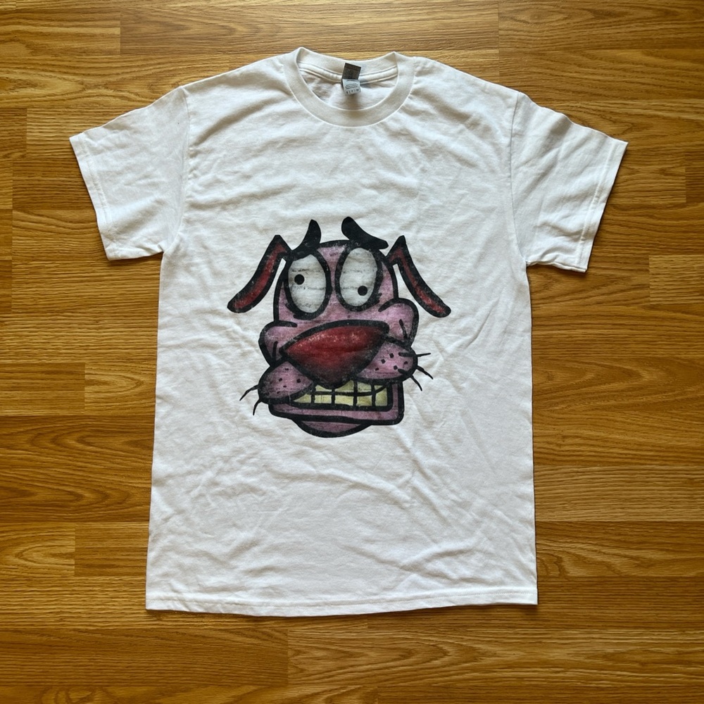 White Courage The Cowardly Dog Heavy Cotton T-Shirt - Gem